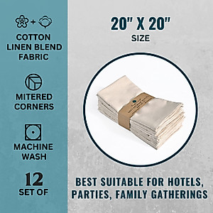 Fingercraft Dinner Cloth Napkins, Cotton Linen Blend 12 Pack Natural Premium Quality, Mitered Corners for Every Day Use Napkins are Pre Shrunk and Good Absorbency Christmas Cloth Napkins Ivory
