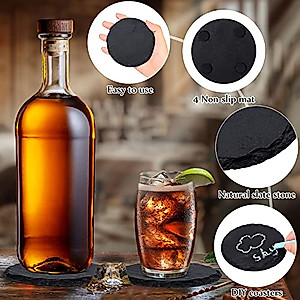 40 Pieces Round Slate Coasters Bulk, 4 x 4 Inch Black Stone Coasters Drink Coasters Bar Coasters Cup Coaster with Anti Scratch Bottom for Drinks Table Kitchen Bar Home