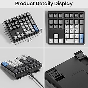 Kisnt Mechanical Number Pad, 34 Key Wired Hot Swappable Keypad, Gateron Switches White Backlit Numpad,USB Numeric Keypad with PBT Keycaps for Laptop, Mac, PC Desktop(Red Switch)