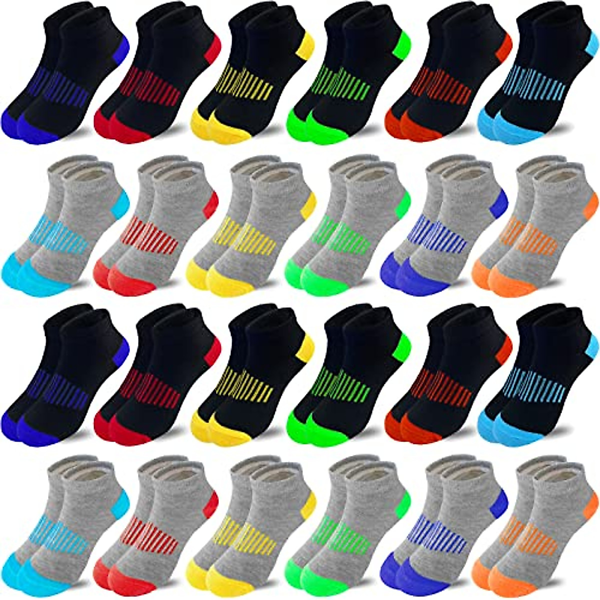 Tsmollyu Boy Socks 24 Pairs Half Cushioned Low Cut Socks Ankle Athletic Cotton Socks For Little Big Kids Age 3-10(7-10 Years)