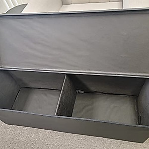 KEYWORD FAMILY 43 in Folding Leather Storage Ottoman Bench, Rectangular Black Footrest， Foam Pouf Tray Footstool with Storage, for Living Room, Bedroom& Hallway