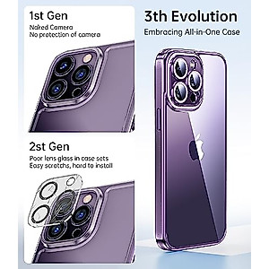 JAZZCAMEL for iPhone 14 Pro Max Case with Onepiece Glitter Camera Protector,Military Anti-Slip Gear Line, Military Drop Protection, Slim Luxury for Women Girls Men Clear Phone Case 6.7'' - Purple