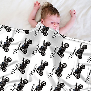 Custom Motorcycle Soft Minky Baby Blankets with Name, Personalized Dirt Bike Baby Blanket for Boys Kids, Motocross Name Blanket, Soft Plush Toddler Blankets for Infant Babies