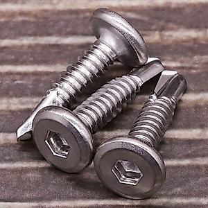 #12 x 3/4" Flat Socket Head Self Tapping Screws Sheet Metal Screws 50 of Pack, 410 Stainless Steel Self Drilling Screws, Bright Finish
