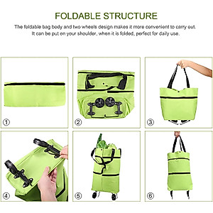 2 in 1 Foldable Shopping Cart, 2023 New Wheel Foldable Shopping Bag Cart, Portable Rolling Tote Shopping Bag with Wheels, Waterproof Trolley Foldable Grocery Shopping Tote (Green Orange Blue Red)