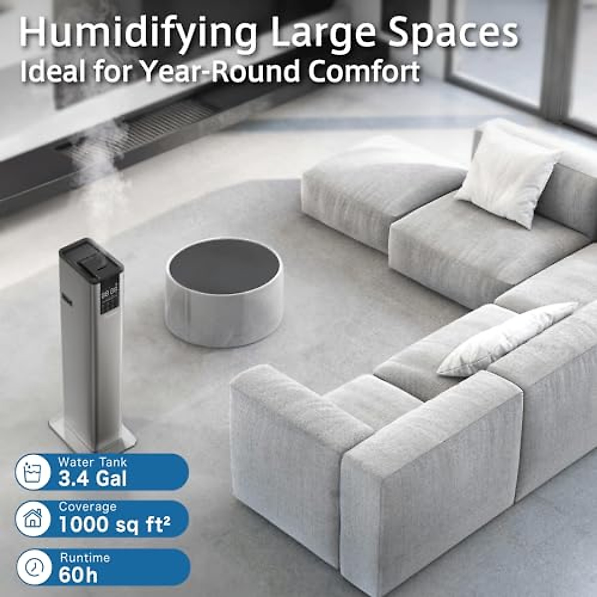 YOKEKON Humidifiers for Bedroom Large Room, 3.4Gal/13L Warm and Cool Mist Humidifiers for Home 1000 sq ft, Quickly & Evenly Humidify Whole House, Top Fill, Aroma Box, Baby Yoga Plants, Silver