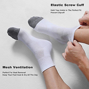 CS CELERSPORT 6 Pack Men's Ankle Socks with Cushion Athletic Running Socks, White, Shoe Size: 9-12