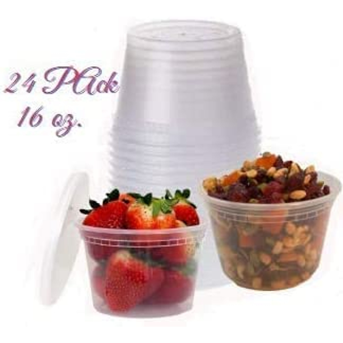 RiverBlue Deli Food Storage Containers With Lids 16 oz. /Freezer Safe/Microwaveable/Meal Prep/Airtight Lids/Take Out/Disposable/Leak Proof/Buffets/Stackable (24 PACK) Extra Hard Plastic.