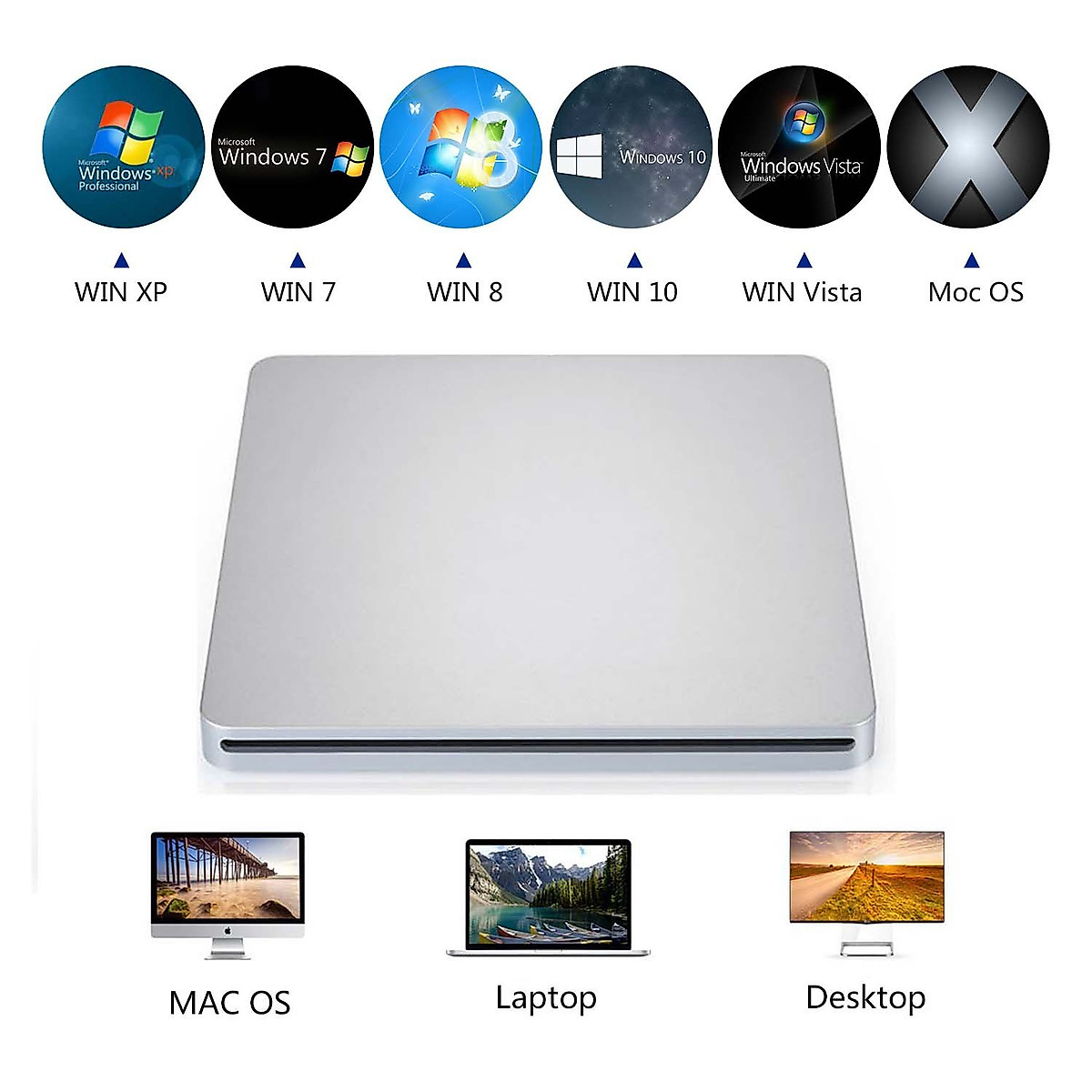 tengertang USB-c Super External Drive, Portable External CD/DVD-rw Writer/Player/Burner for The Latest MacBook/asus/asus/dell Latitude/MacBook Pro (Silver)