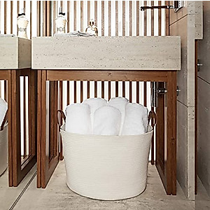 OrganiHaus White Large Baskets for Organizing 20x13| Large Blanket Basket for Living Room | Toy Storage Basket for Kids | Large Rope Basket w/Handles | Big Woven Hamper | Round Basket for Blankets