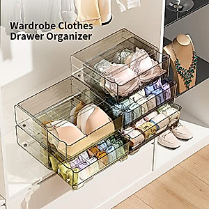 MSHOMELY Sock Underwear Drawer Organizer Divider, 24 Cell Wardrobe Clothes Organizer, Stackable Closet Organizers and Storage, Closet Storage Box with Pull Out Drawer for Socks, Bra, Ties, Belts