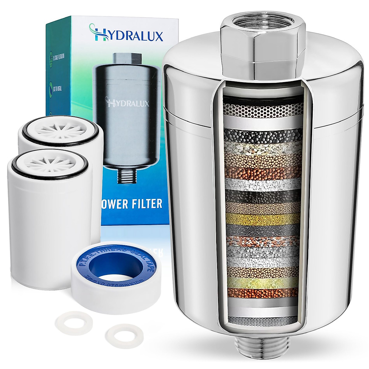 Hydralux Premium High-Output Shower Filter with Replacement - Heavy Duty Water Filter - Hydralux H1 Filtration - Soothes Dry & Itchy Skin, Reduces Dandruff, Eczema & improves Condition of Skin