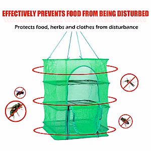 WEISGJA Hanging Drying Rack 4 Layers Foldable Nylon Netting, Folding Fish Mesh, Drying Fish Net for Shrimp Fish Fruit Vegetables Herb, with Zipper Opening, Green (22.4X15.7X25.5 in/Large)