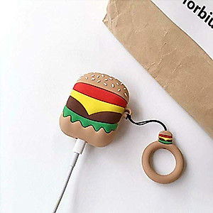 For Airpods Case, Cute 3D Airpods 1&2 Gen Cover with Finger Strap Silicone Rechargeable Headphone case for Apple AirPods 1st/2nd, Shockproof, Anti-Fall and Dustproof Protective (Popcorn and Hamburger)