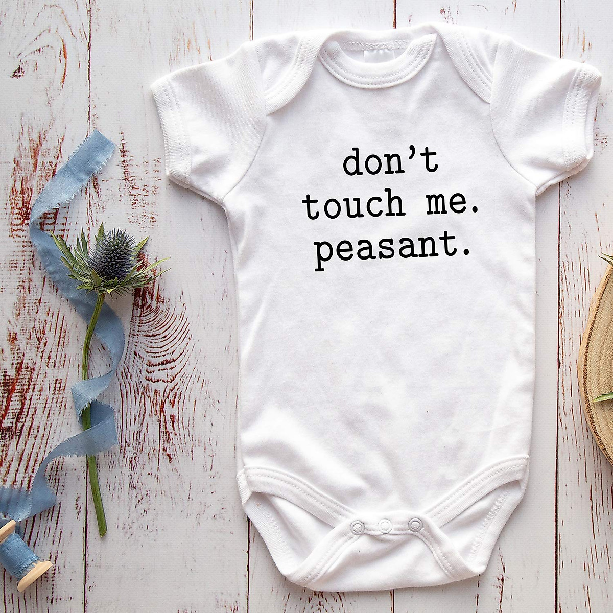 Organic GOTS Certified Baby Onesie Unisex Bodysuit 0-18 months - Don't Touch Me Peasant | Funny Sarcastic (Don't Touch Me Peasant, 0-3 Months)