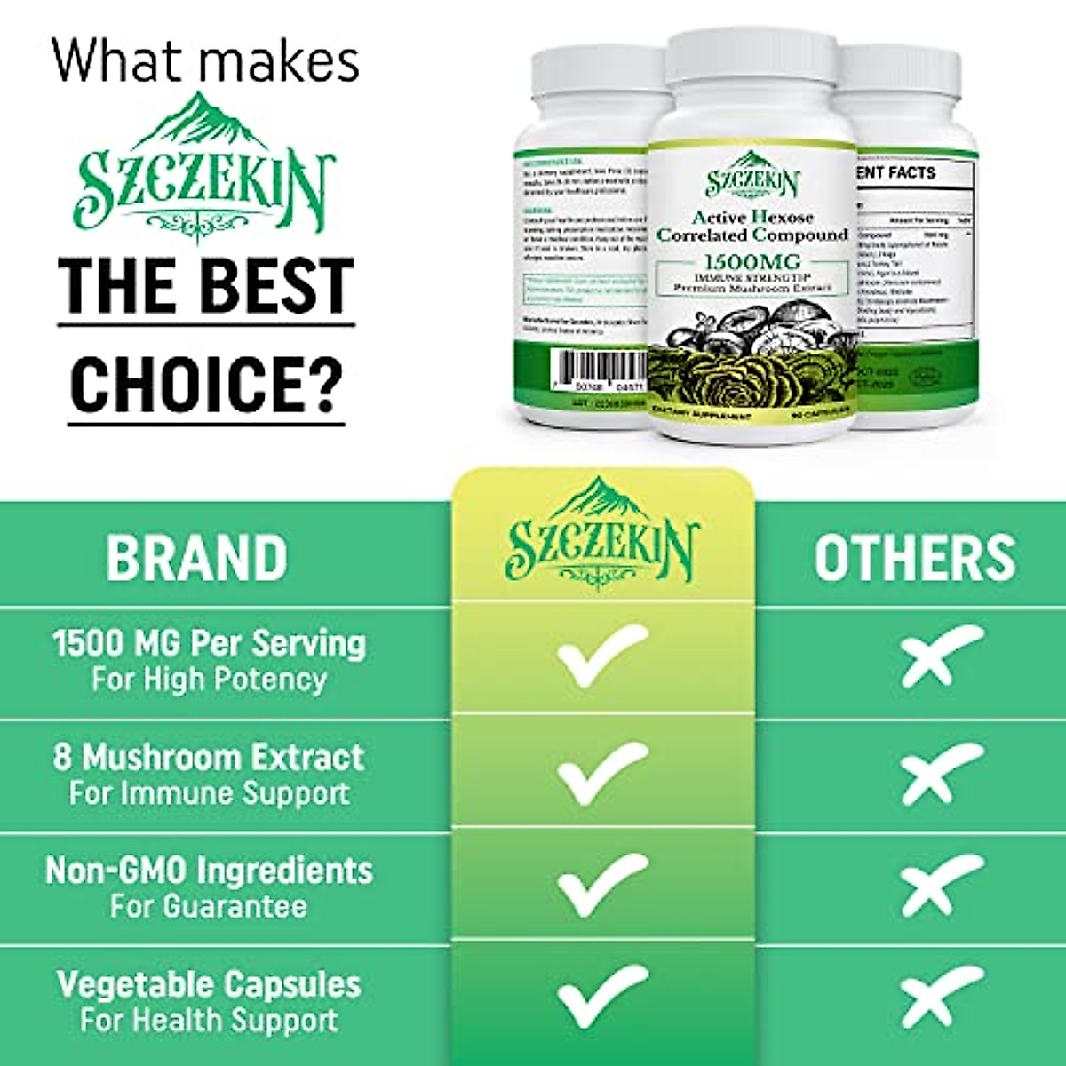 Active Hexose Correlated Compound 1500 mg Supplement, Natural 8 Mushroom Extract Supplement, Supports Immune System, Liver Function, Maintains Natural Killer and T Cells Activity, 180 Veggie Capsules