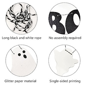 Hey Boo Banner Halloween Party Decorations, Glittery Ghost Banner Happy Halloween Party Supplies, Boo Banner for Halloween Houses Doorways Indoor Outdoor Party Decorations(Black)