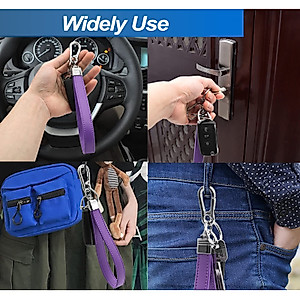 INFIPAR Car Fob Key Chain Genuine Leather Wristlet Strap Keychains Holder for Men and Women, 360 Degree Rotatable, with Anti-lost D-Ring, Carabiner Clip and 4pcs Key Rings, Purple