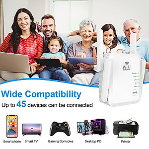 WiFi Extender Booster Repeater , Up to 8000sq.ft and 45+ Devices, 2.4&5GHz Dual Band Wireless Internet Repeater and Signal Amplifier for Home & Outdoor, Supports Ethernet Port