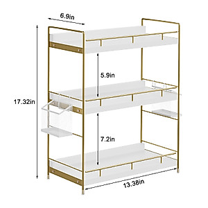 Bathroom Organizer Countertop ,3 Tiers Bathroom Countertop Organizer,Bathroom Counter Organizer With Basket,Gold Vanity Organizer Countertop Table for Skincare Cosmetics, Dressers, Cosmetic Organizerr