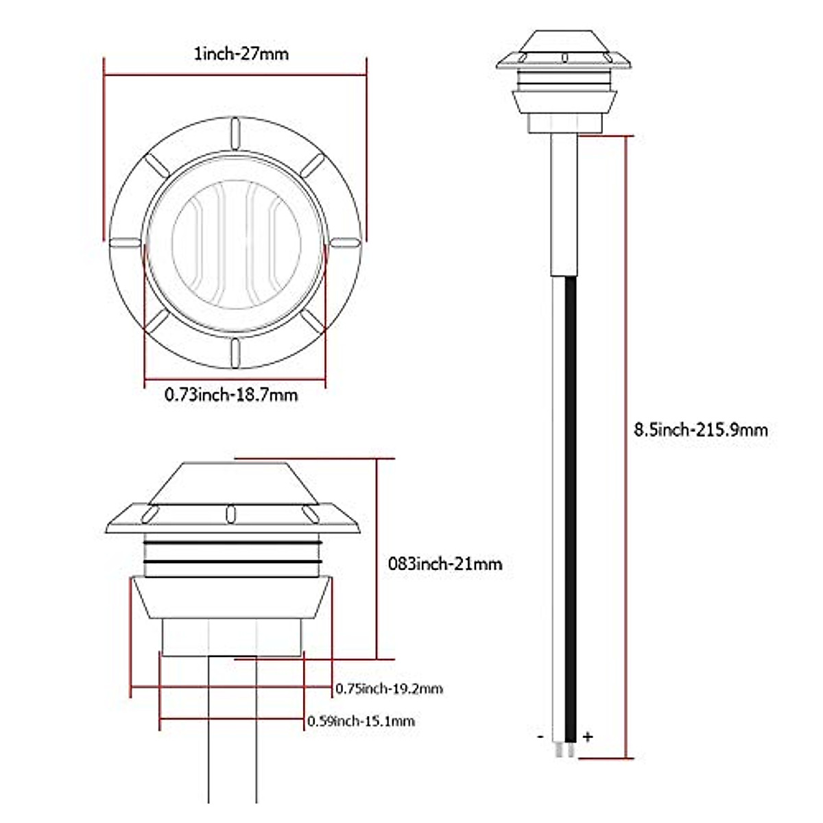 Meerkatt (Pack of 50) Mini Round 3/4 Inch Clear Lens Green LED Bullet SMD Side Marker Indicator Lights Button Fits for Boat Bus Truck Trailer Pickup w/Grommets 12V DC