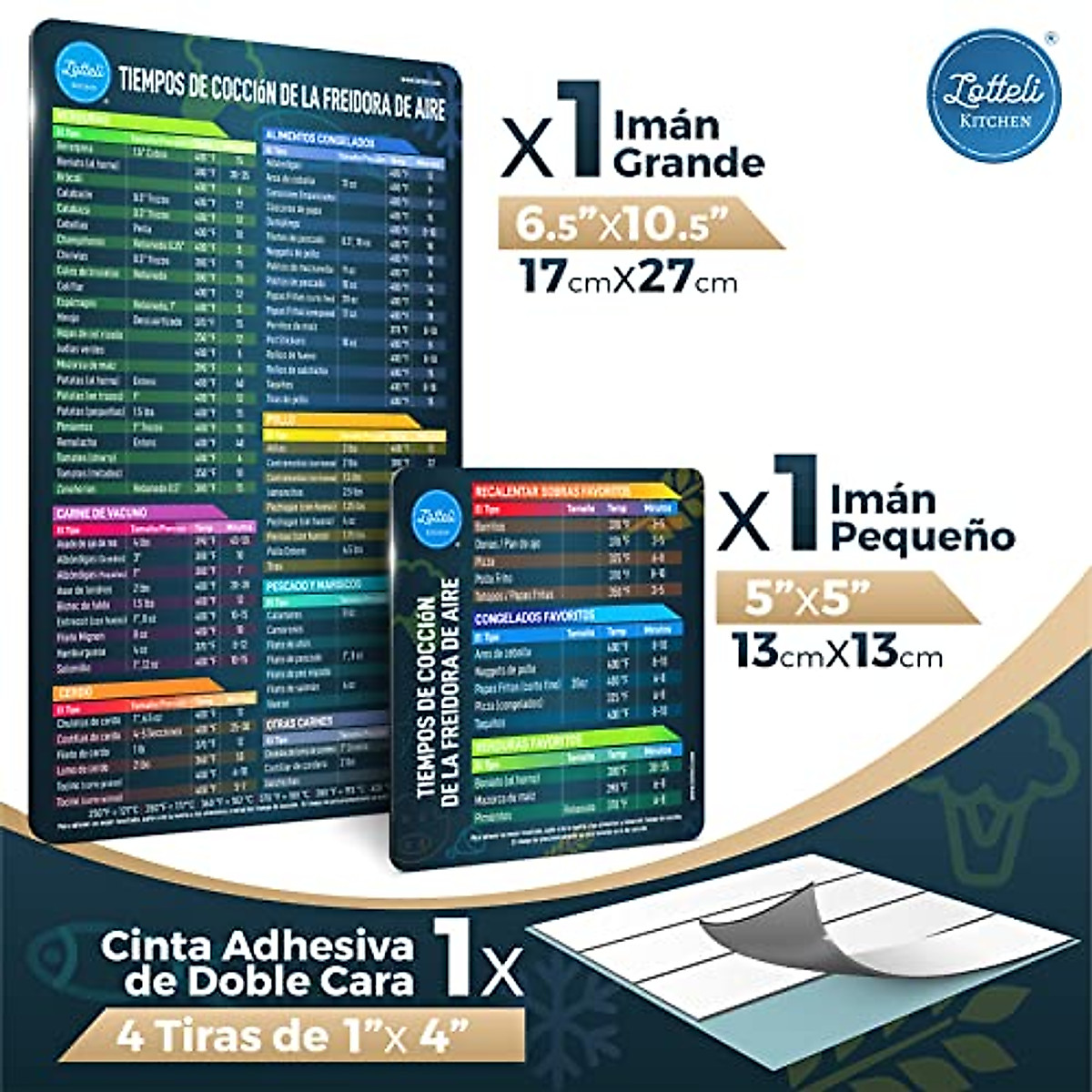 Air Fryer Magnetic Cheat Sheet Set, Air Fryer Accessories Cook Times, Airfryer Accessory Magnet Sheet Quick Reference Guide for Cooking and Frying (Spanish)