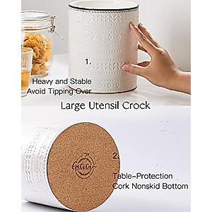 Getstar Large (7.2” x 6.2”) Kitchen Counter, Ceramic Cooking Utensil Holder with Protective & Non-Slip Cork Mat, Farmhouse Kitchen Decor