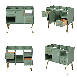 Merax 36" Bathroom Vanity Without Sink, Modern Freestanding Bath Room Storage Cabinet with 2 Drawers & 2 Compartments, Solid Wood Frame, Green