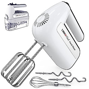LINKChef Hand Mixer Electric, Handheld Mixers for Cake, Dough, Kitchen Baking, 5-Speed with Turbo & Eject Button, 6 Accessories with Beaters, Whisk, Dough Hooks, Storage Case
