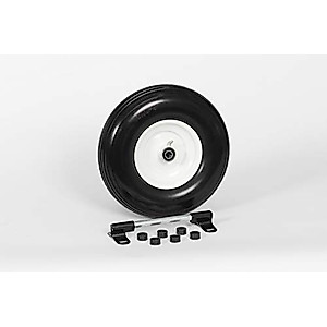 Flat Free Universal Wheelbarrow Replacement Tire and Wheel Assembly, White rim, Ribbed tread, 13", 14.5", or 16" Wheel Sizes with Axle Shaft and Adapter Kit