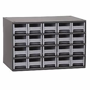 Akro-Mils 19320 Steel Parts Garage Storage Cabinet Organizer for Small Hardware, Nails, Screws, Bolts, Nuts, and More, 17-Inch W x 11-Inch D x 11-Inch H, 20-Drawer, Gray Cabinet/Gray Drawers