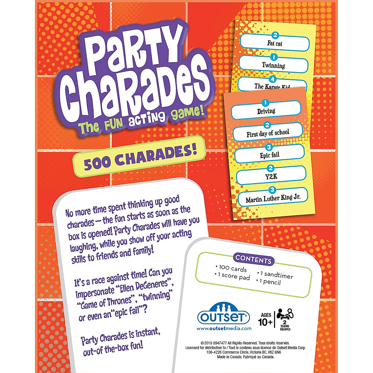 Party Charades - Outset Media, The Fun Acting Party Game, Team-vs-Team, Family Game Night, Ages 10+, 2+ Teams