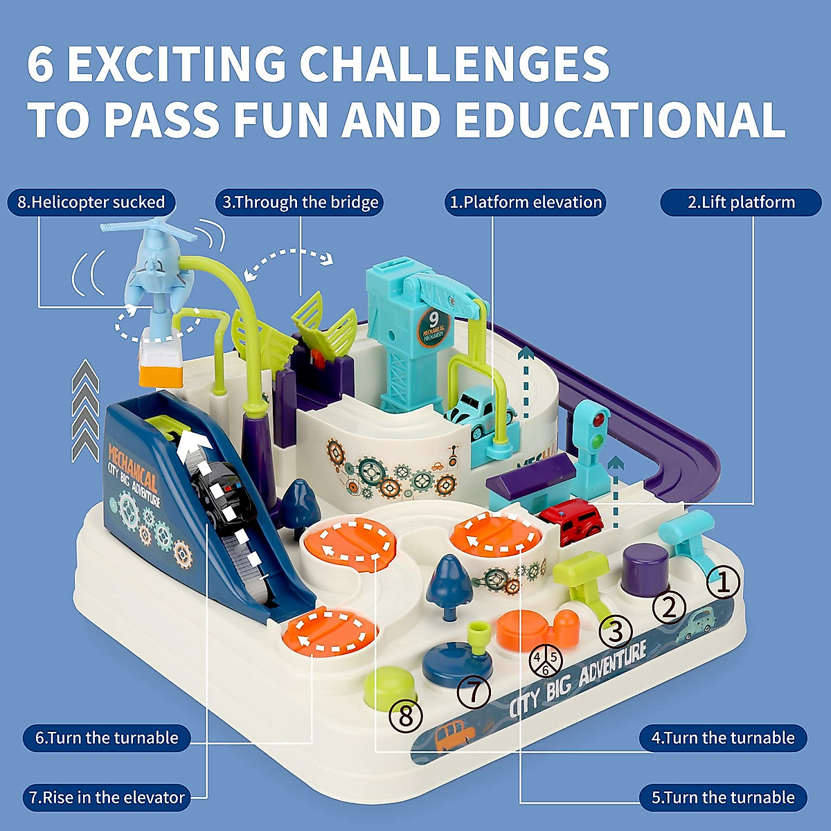 LZZAPJ Race Tracks Toy, City Rescue Preschool Educational Toys,Puzzle Adventure Parking Track Car Playsets for Toddler, Birthday Gifts for Kids Children Boys and Girls 3 4 5 6 7 8 Years Old