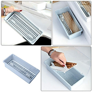Cabilock Organizer Storage Rack Flatware Tray with Lid Kitchen Chopsticks Drain Box Fork Storage Case Container Kitchen Silverware Chopsticks Drainage Box (Blue) Cooking Utensil Sink