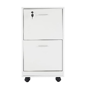 Lavish Home File Cabinet - 2-Drawer Cabinet with Lock and Deep Drawer Storage - Rolling Filing Cabinet for Under The Desk, Home, or Office (White)
