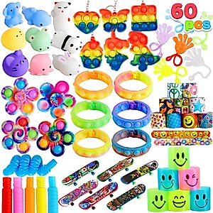 JOYIN 60 Pcs Party Favors for Kids, Popular Fidget Toys Pack, Goodie Bags Fillers for Kids Birthday Party, Prizes in Bulk for School, Pinata Stuffers, Classroom Prizes, Treasure Box Toys
