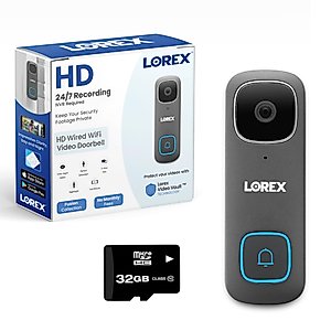 Lorex 1080p Wired WiFi Smart Video Doorbell Camera w/No Subscription Fee - Smart Security Lighting, Motion Detection, 2 Way Talk, Includes 32GB MicroSD (Slate)