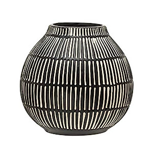 Bloomingville Debossed Stoneware, Black & White Vase, Grey