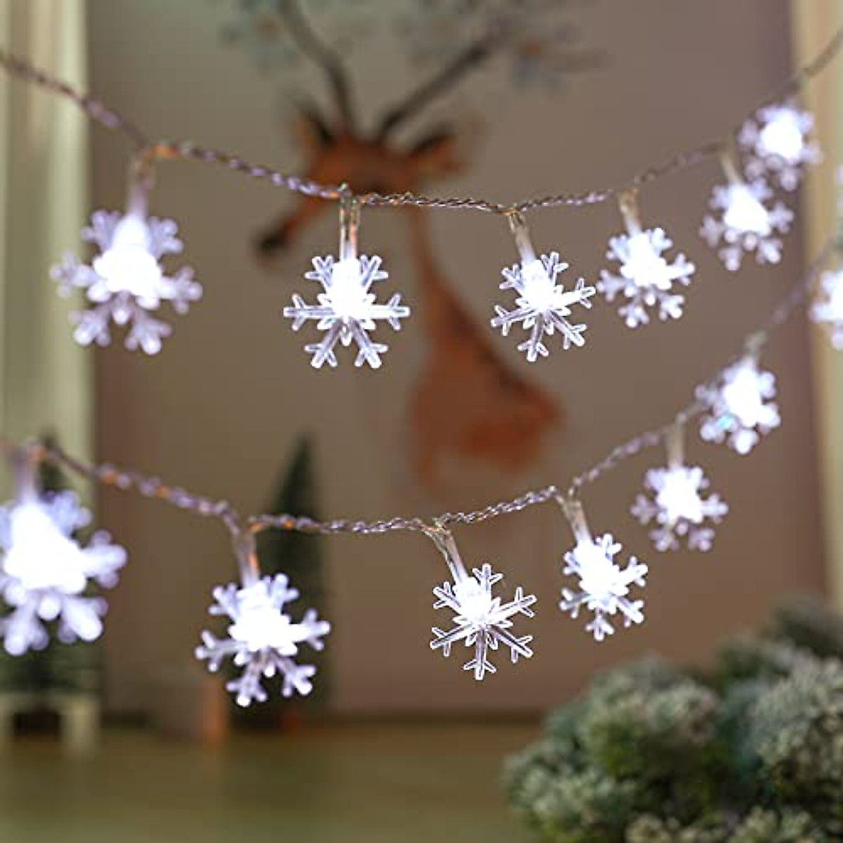 19.6 ft 40 LED White Snowflake String Lights Battery Powered Christmas Indoor Decorations, Waterproof Fairy Lights for Xmas Tree Garden Patio Bedroom Party Decor