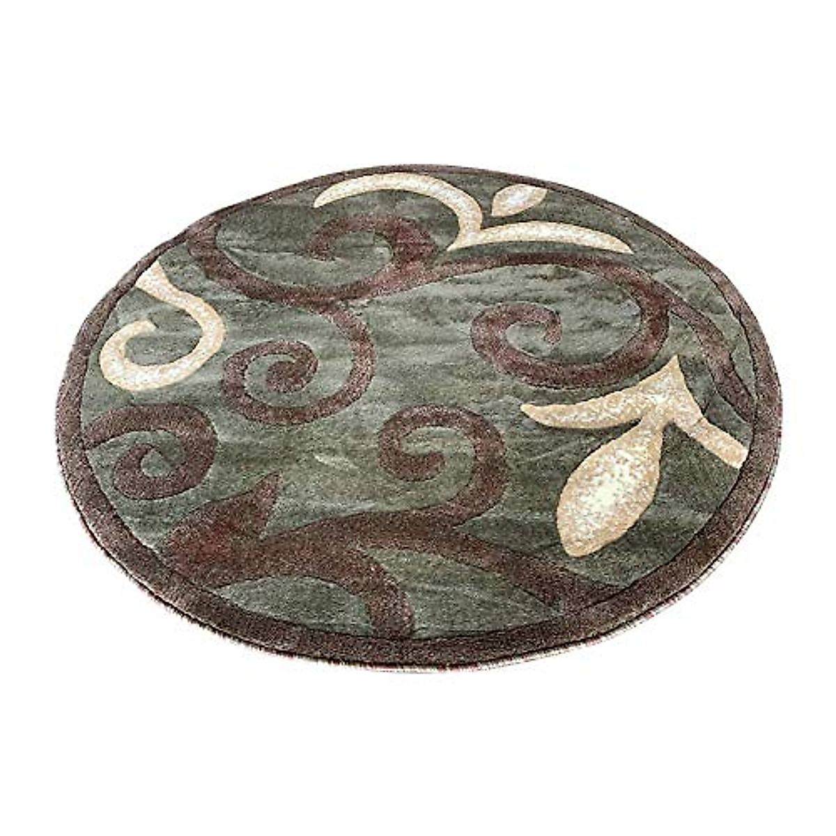 Modern Round Area Rug Contemporary Sage Green & Brown Floral Tropical Design 525 (4 Feet X 4 Feet)