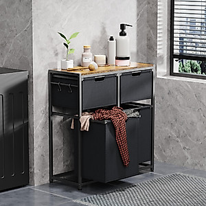 Monesti Laundry Hamper, Laundry Basket with Storage Rack, 4 Pull Out and Removable Laundry Sorter Bags. 50 Gallons (190 Liters), Laundry Hamper with 4 S-Hook for Bathroom, Bedroom Laundry Room.