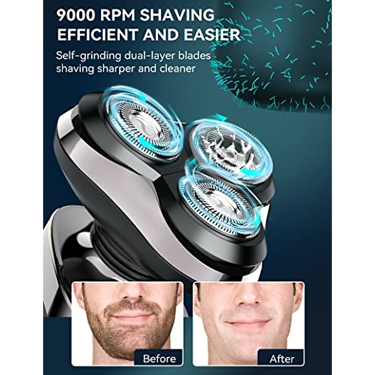 Electric Shavers for Men, KENSEN Electric Razor for Shaving Face, Mens Rotary Shaver Rechargeable Razor for Men, Waterproof Wet & Dry LED Display Cordless Rotary Shaver with Extra Replacement Blade