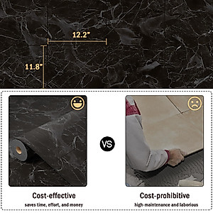 Oxdigi Vinyl Floor Tiles Peel and Stick 23"x 393"/64 Sq.Ft, Thicken Self Adhesive Vinyl Flooring Roll Marble Pattern Waterproof DIY Floor Coverings for Bathroom Living Room Kitchen, Black Marble