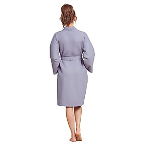 Soft Touch Linen Kimono Waffle Robe – Women’s Bath SPA Robe – Lightweight Cotton &Polyester Blend (Large, Grey)