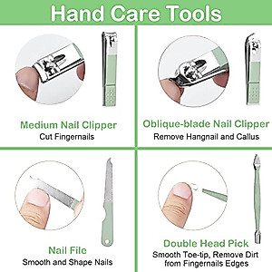 Manicure Set Nail Clippers Pedicure Kit -7PCS Stainless Steel Manicure Kit, Professional Grooming Kits, Nail Care Tools with Luxurious Travel Leather Case Gift Box Green