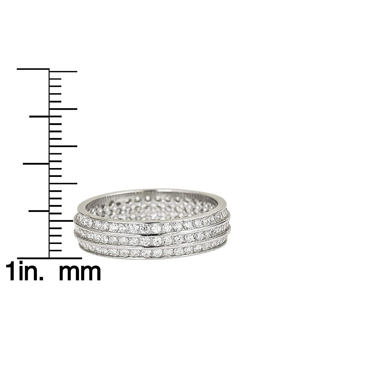 Sterling Silver Cubic Zirconia 3 Row Channel Set Eternity Band Ring