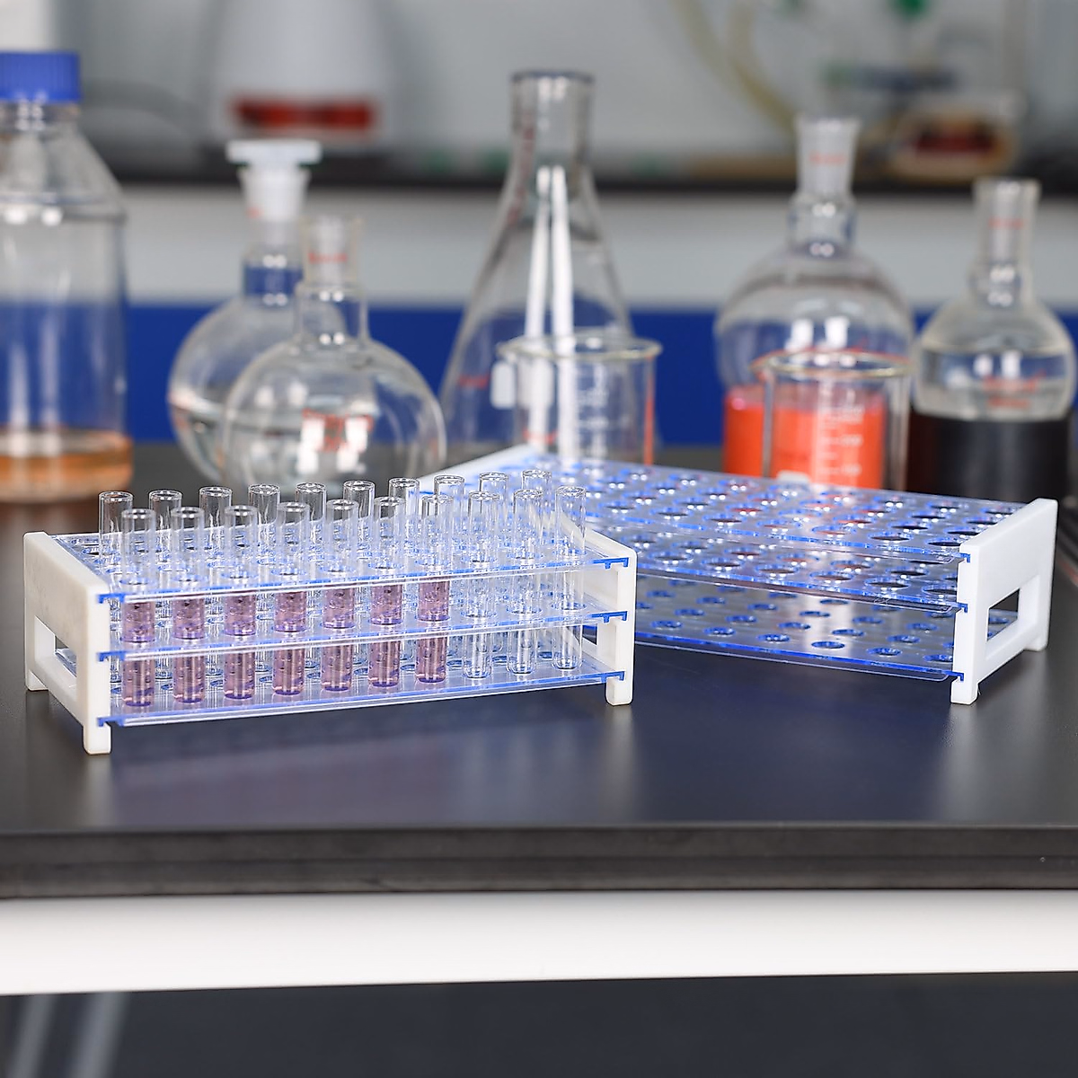 stonylab Test Tube Rack, 3-Tier Detachable Blue Plastic Test Tube Rack Tube Holder Stand Rack for Laboratory Scientific Experiments, 45/64 inch 40-Place