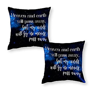 Rimego Funny Quote Pillow Covers Heaven and Earth Will Pass Away,But My Words Will by No Means Pass Away Black Starry Sky Bedroom Sofa Throw Pillowcase Cushion Cover with Words, 2 - Pack 18"x18"