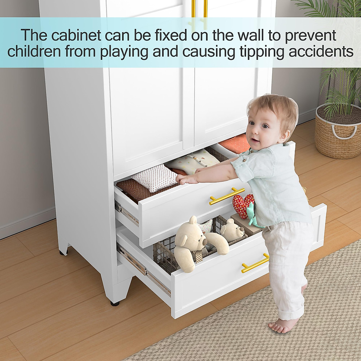 erosoei Metal Armoire Wardrobe Closet, 71 "Metal Clothing Storage Cabinet with Adjustable Shelves and Hanging Rod, Household Steel Wardrobe Storage Cabinet with Drawers (armoire-White)