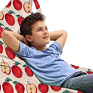Ambesonne Fruit Lounger Chair Bag, Vintage Art Style Inspired Whole and Half Sliced Apples Illustration, High Capacity Storage with Handle Container, Lounger Size, Pale Eggshell Multicolor